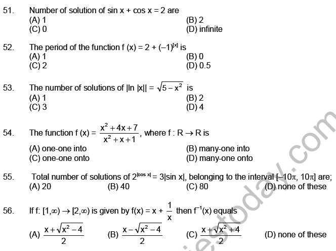 Jee Mathematics Relation And Functions Mcqs Set B With Answers
